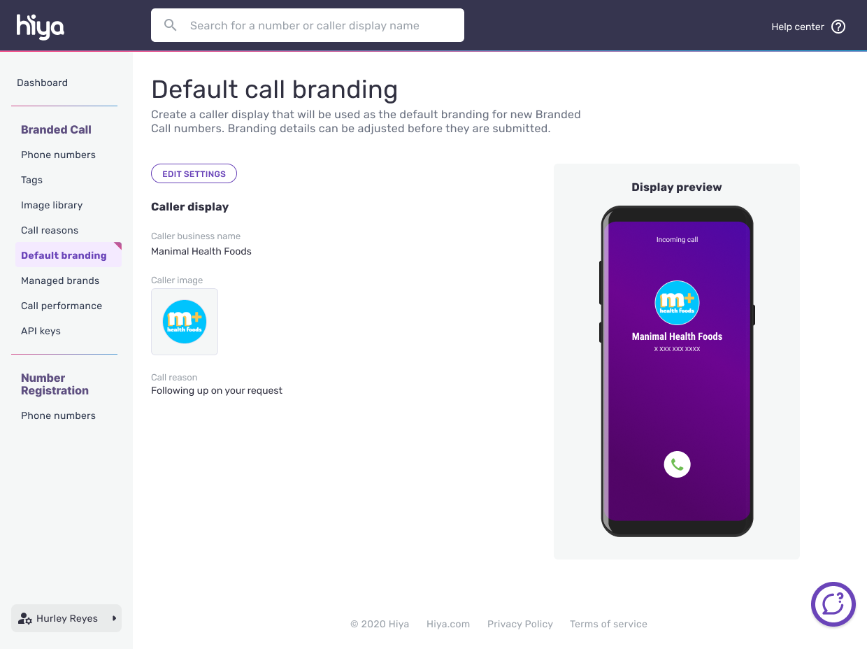Default call branding – Hiya Help Center